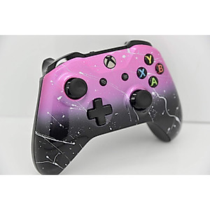 Hand Airbrushed Fade Xbox One Custom Controller Compatible with Xbox One (Pink & Black Fade W/Silver Splatter)
