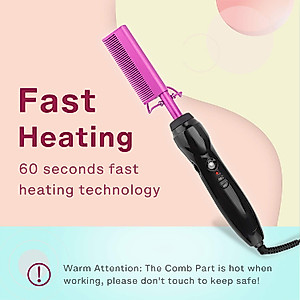Homfu Electric Hot Comb for Straightening and Curling Hair - Ceramic Flat Iron Designed for Natural Black Hair - Anti-Scald Beard Straightening Comb