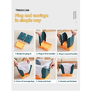 Eco Friendly Trash Can, Trash Bags Holder, Adjustable Size Rubbish bin (Grey Blue + Orange Blue)