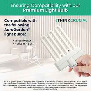 Think Crucial Grow Bulb Compatible with AeroGarden Miracle-GRO B Part # 970904-0200,100340 & Models AeroGarden 3,3SL,3 Elite,6,7,Chef in A Box,Chef in A Box Elite (2 Pack)