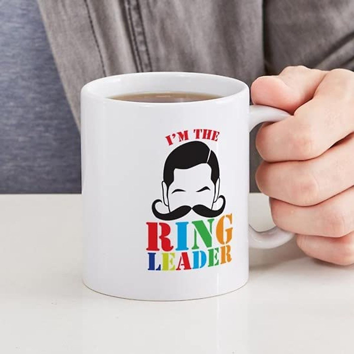 CafePress Im The RING LEADER With Man Curly Mustache Mugs Ceramic Coffee Mug, Tea Cup 11 oz