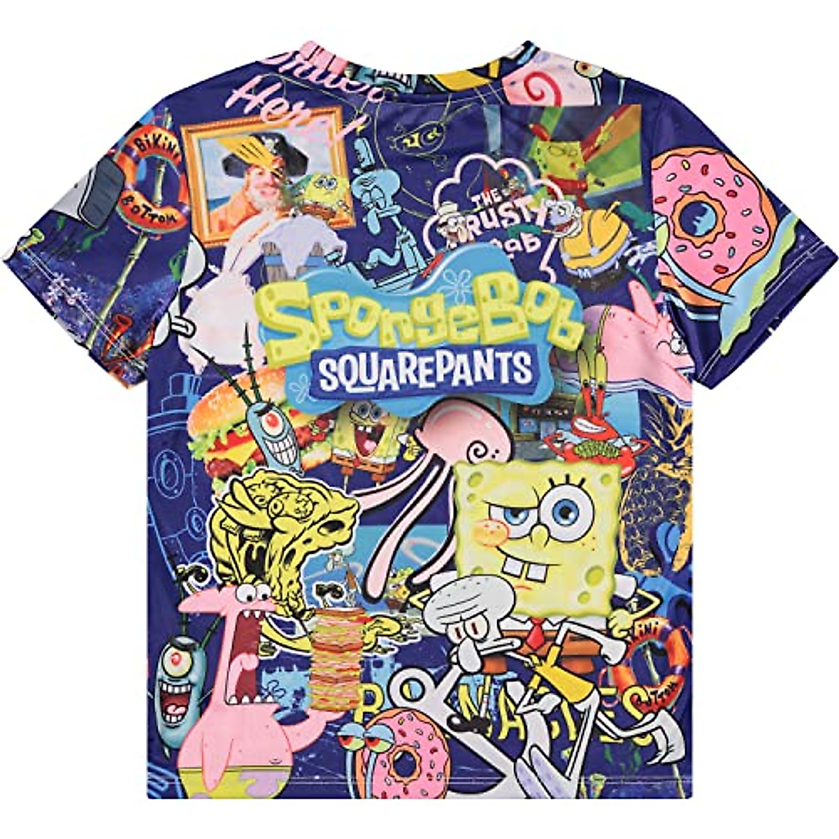 SpongeBob SquarePants Boys Shirt - Spongebob Tee - Spongebob Sublimated Allover T-Shirt (White, 14/16)