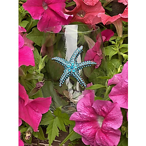 THE QUEENS' JEWELS Blue Starfish Jeweled Stemless Wine Glass, 21 oz. - Unique Gift for Women, Birthday, Cute, Fun, Not Painted, Decorated, Bling, Bedazzled, Rhinestone