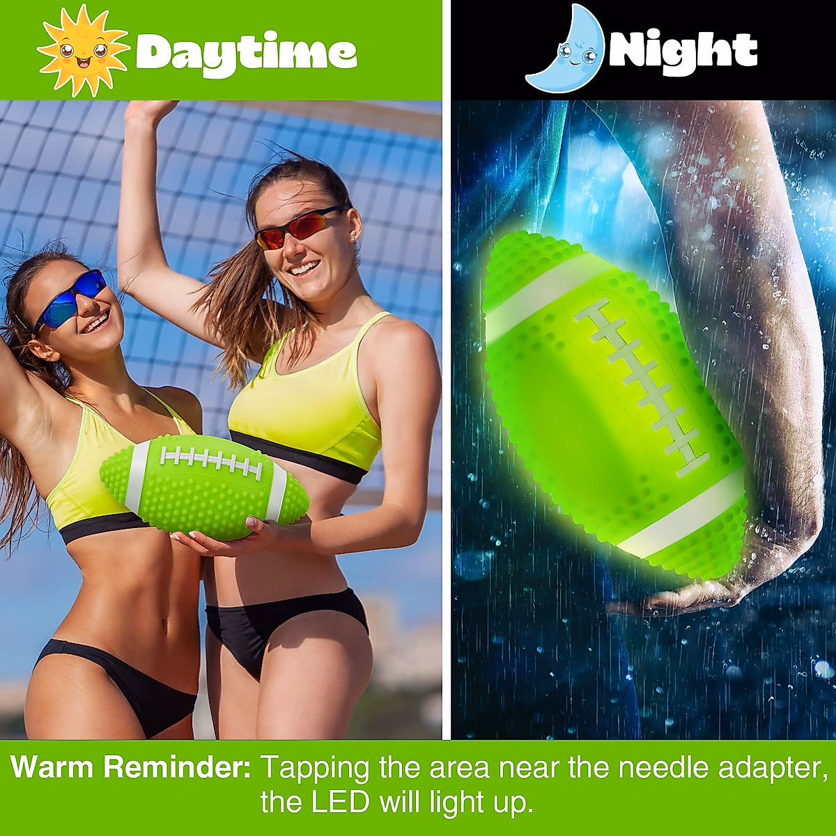 Hiboom Glow in The Dark Football, 9.25 Inches Light up Waterproof Football, Swimming Pool Diving Toys for Under Water Game, Outdoor Footballs for Beach Games and Water Sports Pool Part (Green)