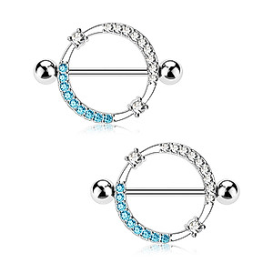 Melighting 14G Nipple Rings Shiny Stainless Steel 316L Clear Blue CZ Dainty Round Nipple Barbell Nipple Bars Body Piercing Jewelry for Women