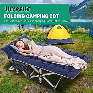 LILYPELLE Folding Camping Cot, Heavy Duty Sleeping Cots with Carry Bag, Double Layer Oxford Portable Travel Camp Cots for Home, Office Nap and Outdoor Beach