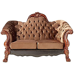 ACME Dresden Loveseat w/5 Pillows - 52096 - Golden Brown Velvet & Cherry Oak