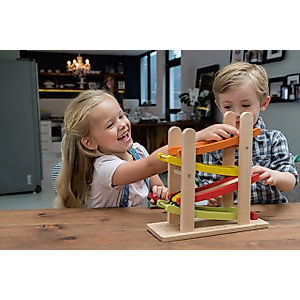 EverEarth Jr. Ramp Racer. Race Track for Toddlers and 4 Wood Cars, Race Car Ramp Set