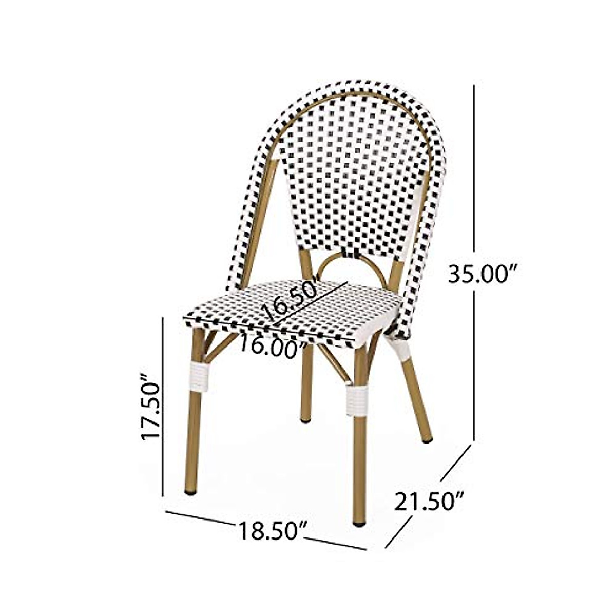 Christopher Knight Home Philomena Outdoor French Bistro Chair (Set of 2), Black + White + Bamboo Print Finish