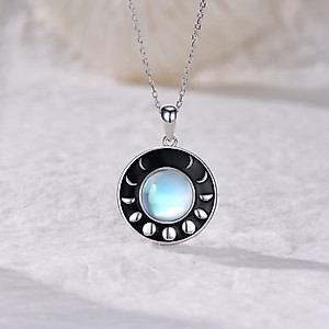 SCZKLAQ Moon Phase Necklace for Women 925 Sterling Silver Moon Necklace Moonstone Moon Jewelry Gifts for Women