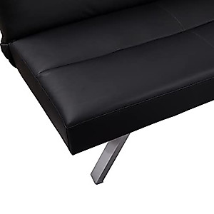 Naomi Home Black Faux Leather Futon Sofa Bed, 66"W x 31"D x 28.3"H, 3-Position Reclining, 500 lbs Weight Capacity