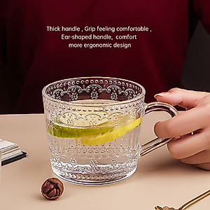 LOVWISH Glass Coffee Mugs, (2-Pcak) 14 Oz- Relief Clear Glass Cups With Bamboo Lids,Tea Cups, Coffee Cups,Espresso Cups, Latte Cups,Cereal Cups, Milk Cups, Beverage Cups, Christmas Thanksgiving Gifts