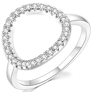 Jude Jewelers Silver Rose Gold Open Circle Karma Promise Statement Ring (Silver, 6)