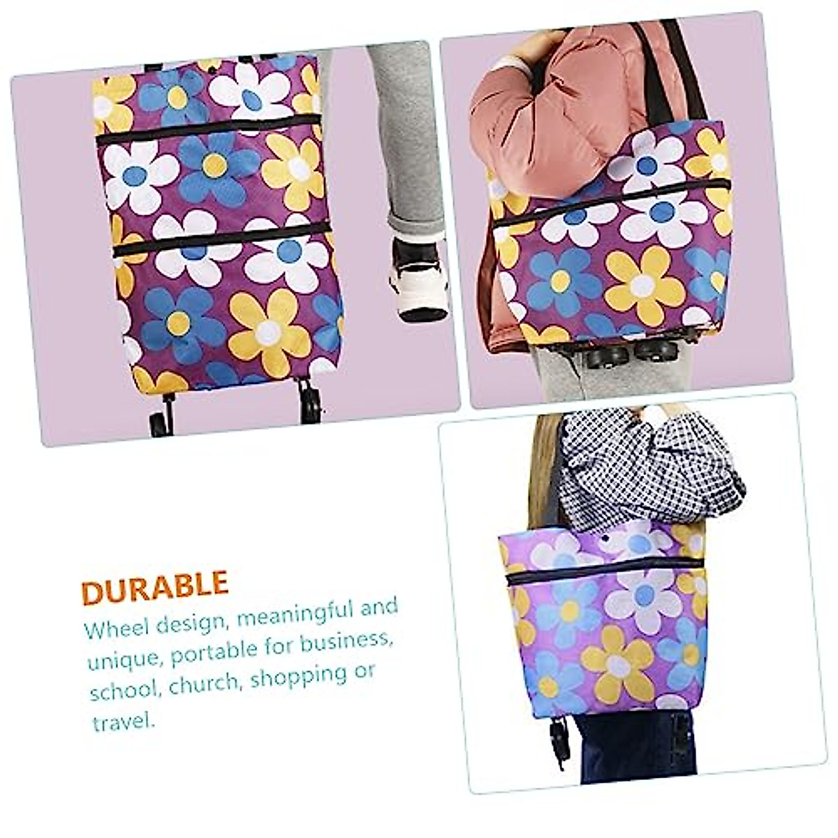 Tofficu Pull Bag Plastic Tote Bag Trolly Cart with Wheels Folding Shopping Cart Folding Cart with Wheels Tote Bag with Wheels Foldable Shopping Cart with Wheels Oxford Cloth Shopping Bag