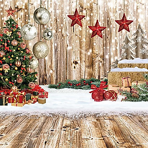 CHAIYA 8X8FT Christmas Backdrop Wood Floor Backdrop Winter Snow Xmas Tree Gift Christmas Family Party Background New Year Party Decoration Backdrop CY243
