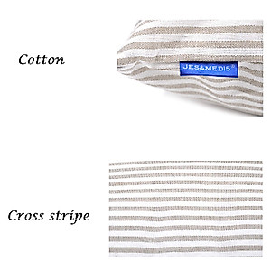 JES&MEDIS Pack of 2 Pillowcase Cotton Striped Home Decor Square Throw Pillow Covers Set for Office Bed Car Club 18 x 18 Inches 45 x 45 cm Beige and White