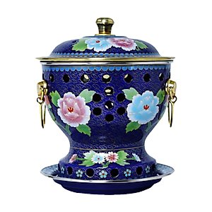 Llazsybz Enamel Pot Cloisonne Hot Pot Buffet Hot Soup Pot Copper Single Person Hotpot Sturdy Home Use Shabu Pot Old Beijing Hot Pot, blue