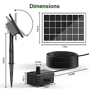 Jutai Solar Fountain Kit with 2000mAH Battery Backup Glass, 3.5W DIY Solar Water Pump with Sucker and Stake, Solar Fountain Pump for Bird Bath, Water Feature,Pond, Outdoor-7 Nozzles,16.4ft Power Cord