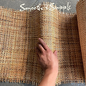 MINHKUST 24" Width Natural Brown Dark Square Rattan Cane Webbing Roll for Caning Projects | Pre-Woven Radio Mesh Cane Webbing Sheet for Furniture, Chair, Table, Ceiling (3 FEET)
