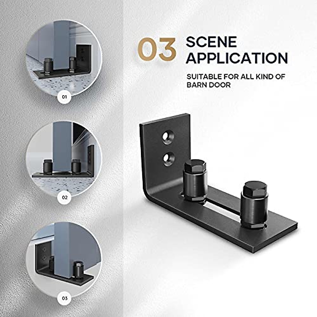 EaseLife Sliding Barn Door Bottom Floor Guide,Adjustable Roller,Wall Mount System,Flush Flat Bottom Design,2 Assemble Setup Options,Fit All Size Door,Black