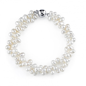 The Pearl Source 4-5mm Rice Shaped White Freshwater Pearl Bracelet for Women - Cultured Pearl Bracelet in 925 Sterling Silver with Genuine Cultured Pearls
