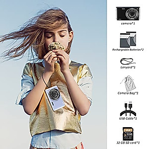 Digital Camera 4K 44MP with 32GB SD Card, 2.4 Inch Point and Shoot Camera with 16X Digital Zoom, Compact Mini Camera Kids Camera for Teens Boys Girls Adults Students Seniors(DC6-X3 Purple1)