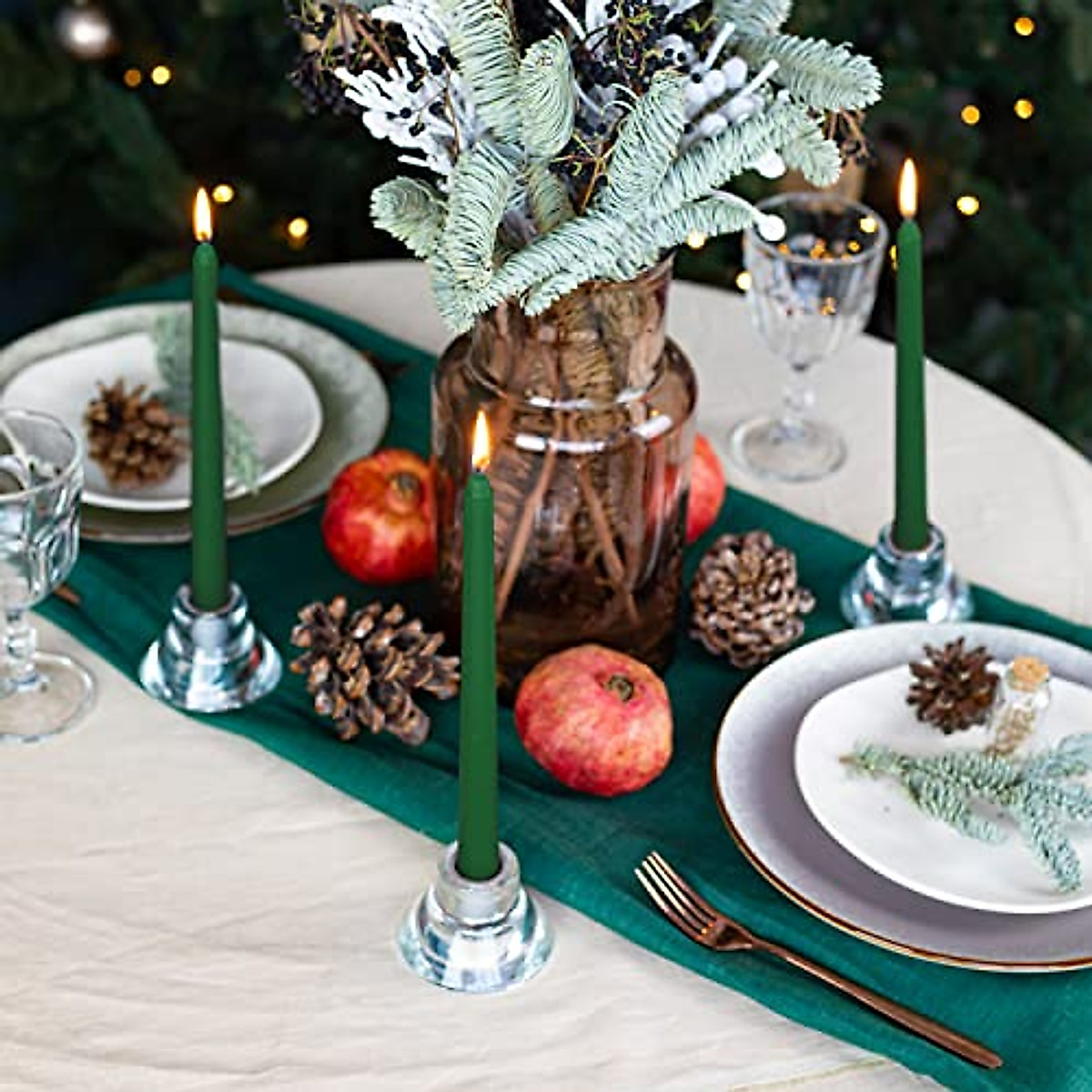 CANDWAX 10 inch Taper Candle Sticks Long Burning Set of 12 - Dripless Dinner Candles for Table Look Like Matte Metallic Candles and are Ideal for Any Occasion - Green Metallic Candles