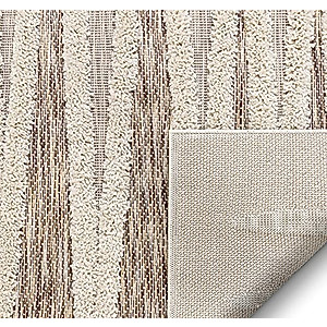 Well Woven Bergen Beige Flat-Weave Hi-Low Pile Geometric Stripes Moroccan Tribal Area Rug 8x10 (7'10" x 9'10")