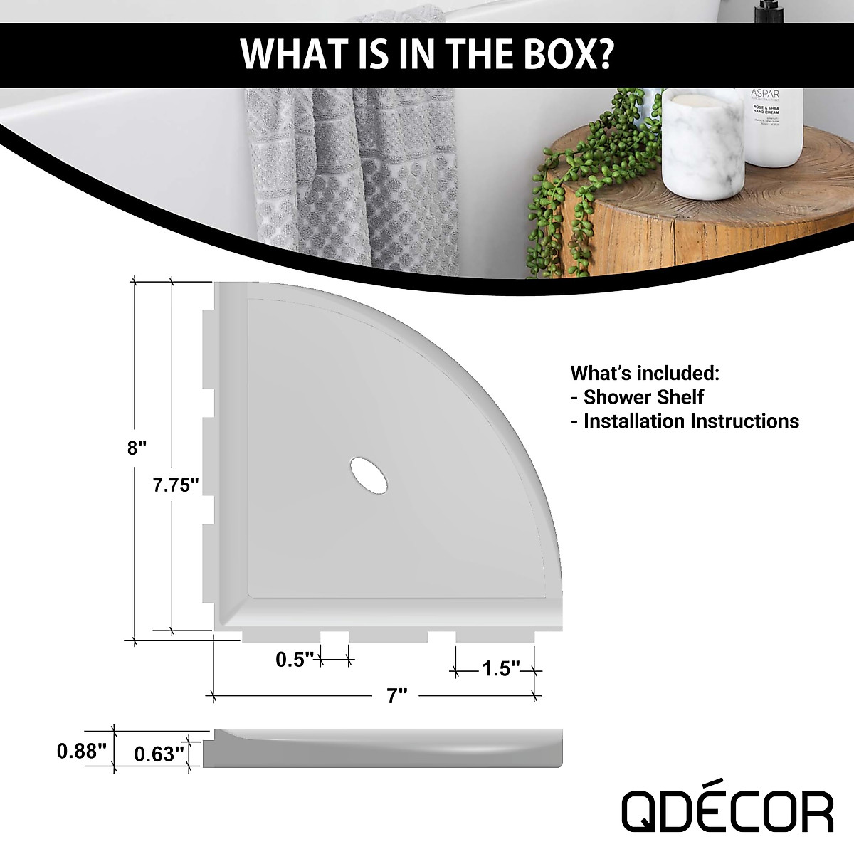 Questech Decor Corner Shower Shelf, 8 Inch Lugged for New Construction, Shower Corner Shelf for Tiled Walls, Metro Lugged Shower Caddy Bathroom Organizer, Oil Rubbed Bronze