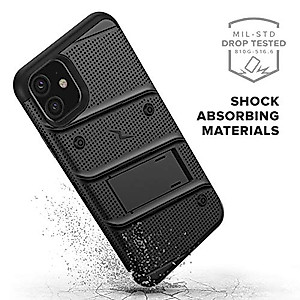 ZIZO Bolt Series iPhone 11 Case - Heavy-Duty Military-Grade Drop Protection w/Kickstand Included Belt Clip Holster Tempered Glass Lanyard - Black