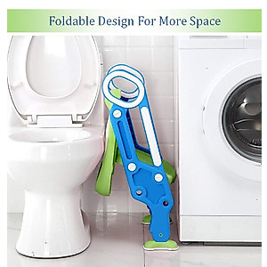 Potty Training Seat with Step Stool Ladder and Handles for Baby Toddler Kid Children Boys and Girls Toilet Training Chair with Padded Soft Cushion and Non-Slip Wide Step (Green Blue)