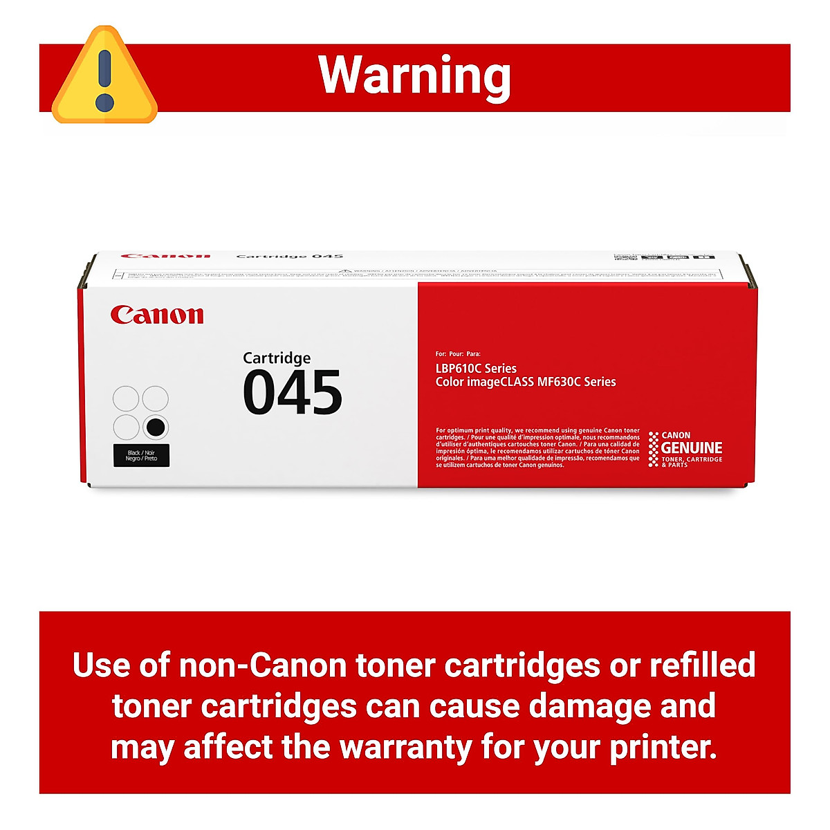 Canon Genuine Toner, Cartridge 045 Black (1242C001), 1 Pack Color imageCLASS MF634Cdw, MF632Cdw, LBP612Cdw Laser Printers