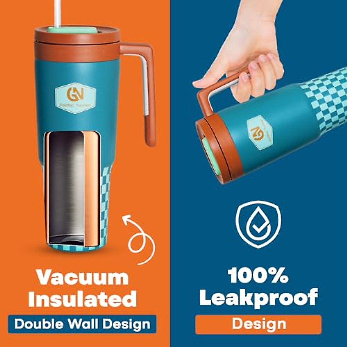 40 oz Travel Tumbler with Removable Infuser- Double Wall Vacuum Insulated Leak Proof Tumbler with Handle, Stainless Steel Travel Mug with Lid for Tea Coffee &Juice Sports Water Flask Cup 2-in-1