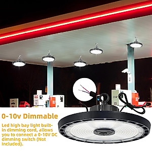 UFO LED High Bay Light, 150W/100W/80W, 5000K/4000K Adjustable, 25000Lumens, 0-10V Dimmable, Super Bright LED Shop Light, AC100-277V, IP65 Commercial Bay Lighting for Garage Warehouse, DLC Qualified