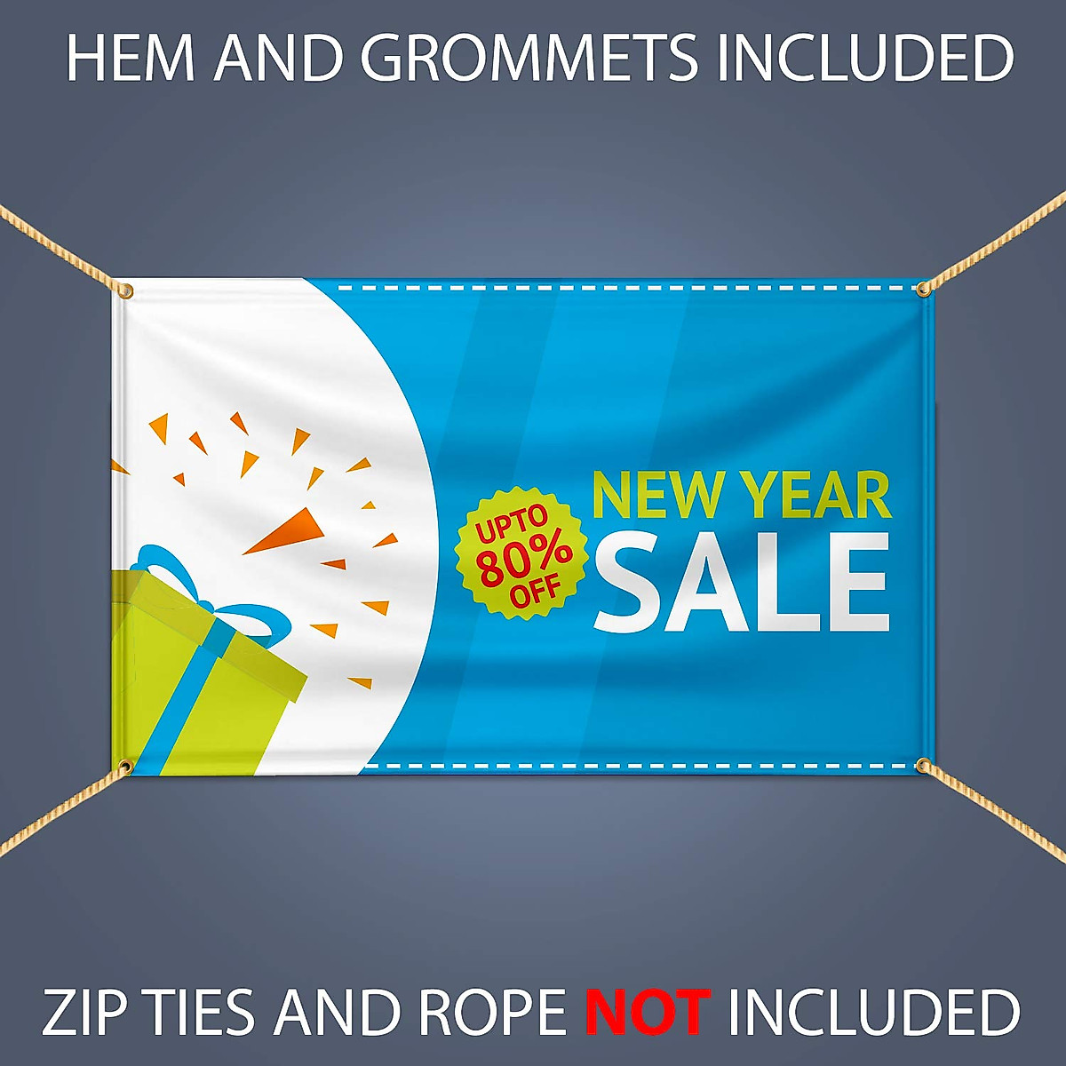 BannerBuzz Custom New Year Sale Theme Banner 11 Oz Vinyl PVC Flex for Indoor/Outdoor, Home, Door, Party, Yard, Office with Hemmed Edges & Metal Grommets Free (10' X 4')