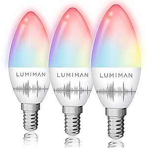 LUMIMAN Candelabra Smart Bulb E12 LED Smart Light Bulbs WiFi RGB Color Changing Smart Lights That Work with Alexa Google Home Music Sync Tunable White 5W 400lm No Hub Required 3 Pack