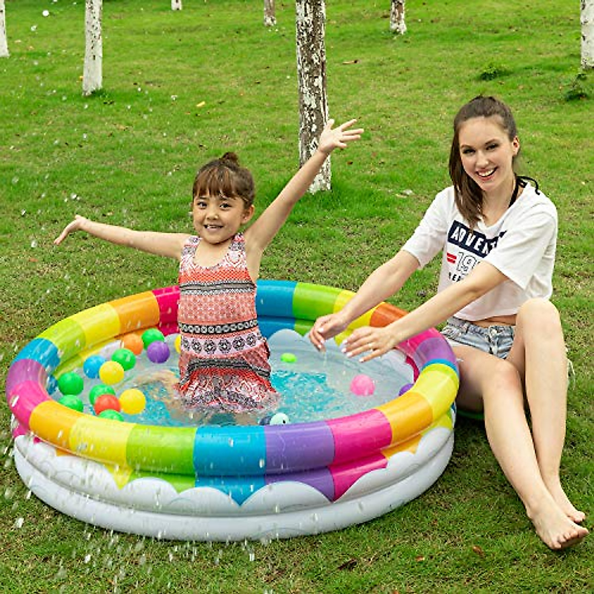 JOYIN Inflatable Kiddie Pool, 2 Pack 47'' Rainbow Unicorn Baby Swimming Pool 3 Ring Swim Pool for Kids, Water Pool for Seasonal Merriment for Ages 3+