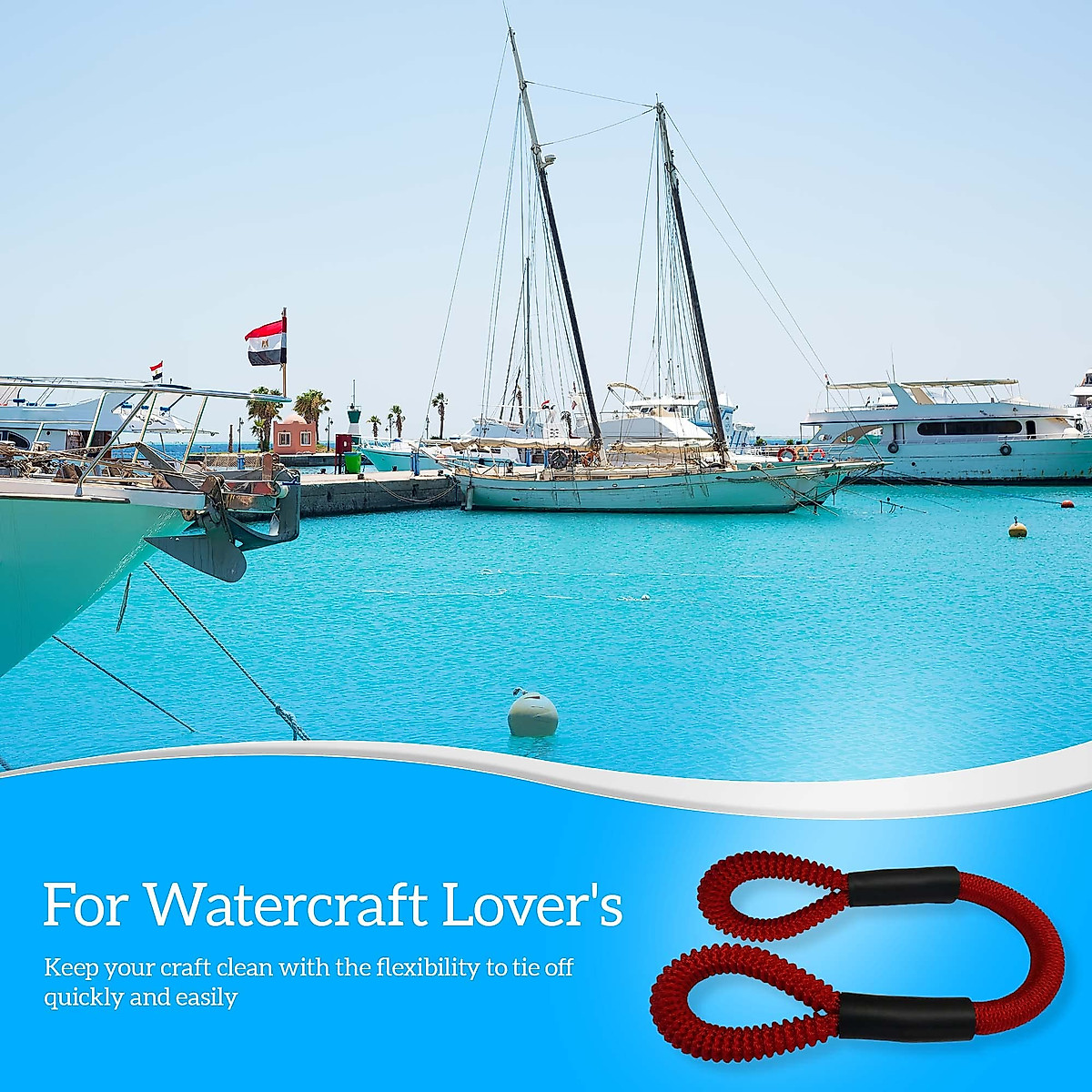 Dock Line/Boat Rope/Anchor Rope - Boat Accessories Marine Rope and Dock Lines for Boats (2 Looped Ends, 8 to 42 inch) Pack of 2