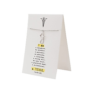 QUINNLYN & CO. Stethoscope Heart Pendant Necklace, Virtual Thanksgiving Gifts for Nurses and Caregivers, Nurse Necklaces for Women with Greeting Card Adjustable Chain 16" to 18" Silver Tone