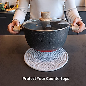 Coomin Trivets for Hot Dishes and Pans, 4Pcs Heat Resistant Pot Holders for Kitchen, 9.5 inch and 7 inch Handmade Woven Potholders, Cotton Pad Mats for Quartz Countertops and Table, Home Decor