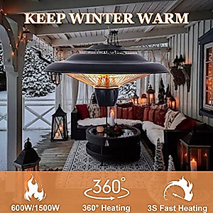 Outdoor Heaters for Patio Electric, 1500W Hanging Outdoor Patio Heater, Infrared Heater Outdoor with 2 Adjustable Mode, Outside Heater Porch Heater Garage Heater, IP34 Waterproof