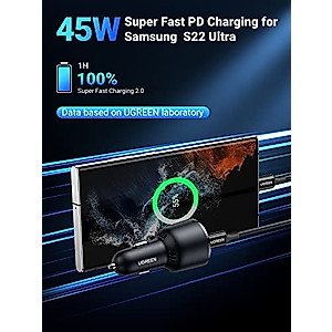 63W USB C Car Charger Adapter, UGREEN PSS 45W Super Fast Charging Type C Car Charger with 3.3FT 5A Cable, Dual USB Car Charger Compatible with Samsung Galaxy S23/S22/S21 Series, iPhone/iPad/MacBook