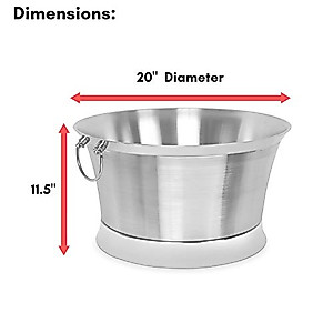 BirdRock Home Double Wall Round Beverage Tub - Stainless Steel - Ice Bucket - Metal Decorative Drink Cooler - House Party - Handles Small Container - Large