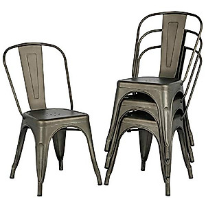 Topeakmart Classic Iron Metal Dinning Chairs Indoor-Outdoor Use Chic Dining Bistro Cafe Side Barstool Bar Chair Coffee Chair Gun Metal Set of 4