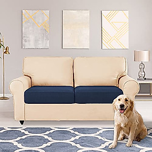 NC HOME Water Repellent Individual Couch Cushion Slipcovers, Sofa Slip Covers for Loveseat Couch Cushion, Camper Dinette Cushion Covers, Washable (2 Pieces, Navy)