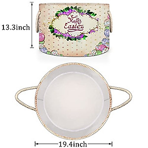 Happy Easter Greeting Card Eggs Large Round Baskets for Storage Laundry Baskets with Handles Blanket Storage Basket for Bathroom Shelves Bins for Organizing Nursery Hamper Girl Boy