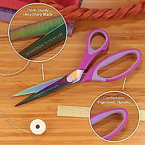 BambooMN Titanium Softgrip Scissors Set for Sewing, Arts, Crafts, Office - 1 Set of 3 - Purple