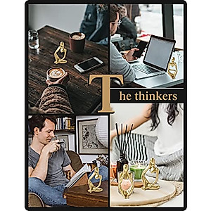 Bwytbwy Thinker Statue Gold Decor 3 Pcs, Bookshelf Decor, Gold Resin Sculpture for Book Shelf, Office, Living Room,Shelf Decoration