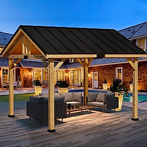 Erinnyees 12' x 11' Solid Spruce Wood Hardtop Gazebo with Waterproof Asphalt Roof for Lawn, Garden, Deck, Patio