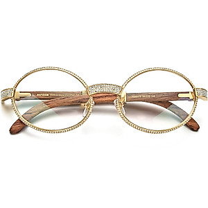 HEPIDEM 100% Really Buffalo Horn Handmade Glasses Frames Luxury 720pcs Diamonds Buffs Eyeglasses 7550179 (7550179 Wood Frame)